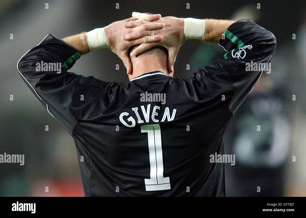 Ireland goalkeeper Shay Given leaves the pitch after the penalty shoot ...