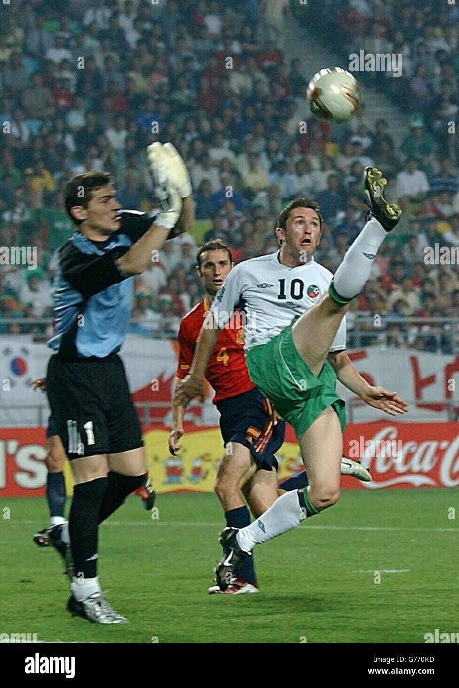 Ireland's Robbie Keane unsuccessfully attempts to flick the ball over ...