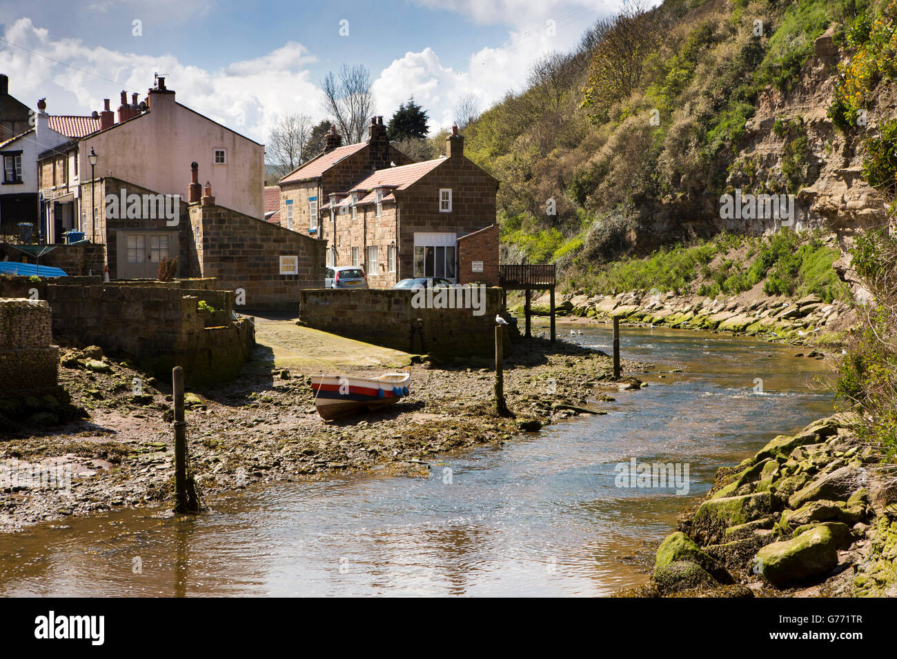 UK, England, Yorkshire, Staithes, Staithes Beck at low tide Stock Photo ...