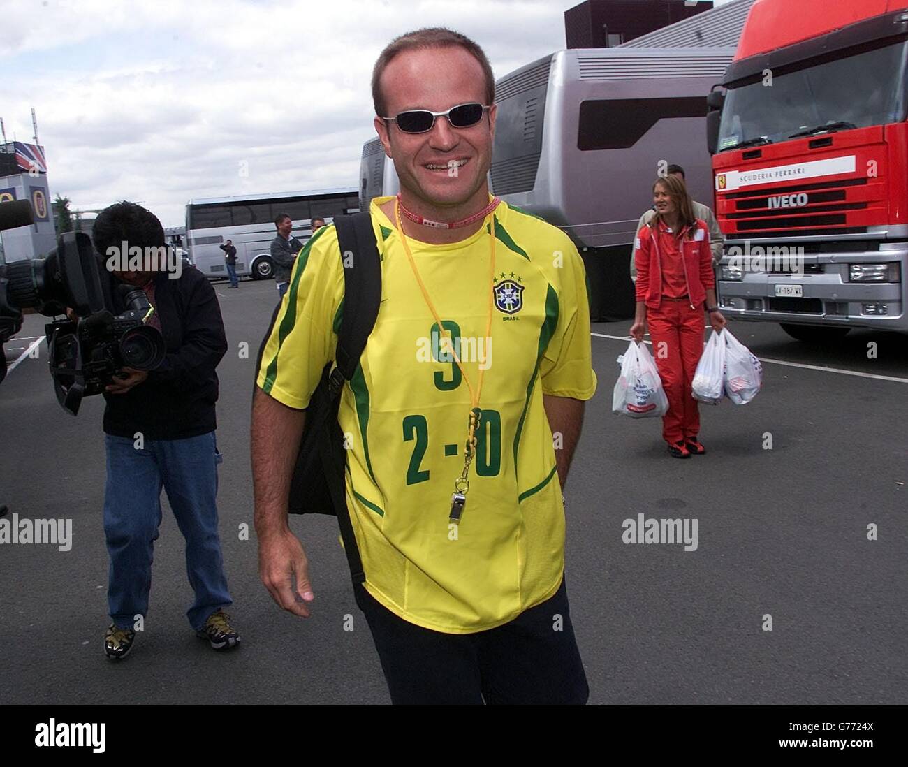 Ferrari driver Rubens Barachello arrives at Silverstone ...