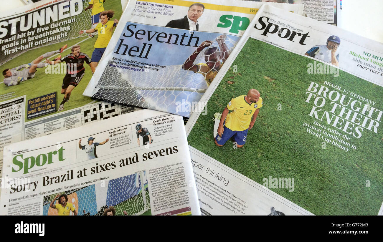 British newspapers react to the 7-1 score line between Brazil and ...