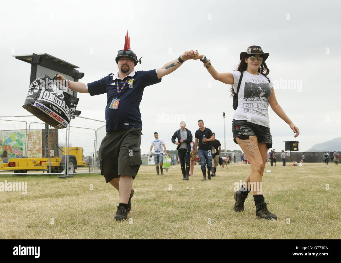 Festival goers arriving for the T in the Park festival, held at Balado ...