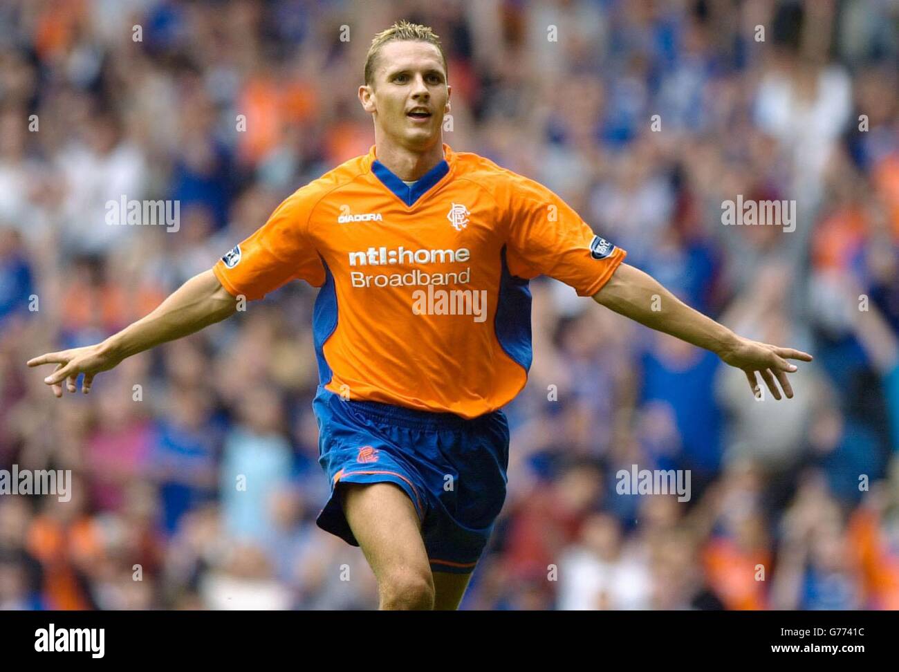 Rangers' Peter Lovenkrands celebrates his goal giving Rangers a 3-0 win ...