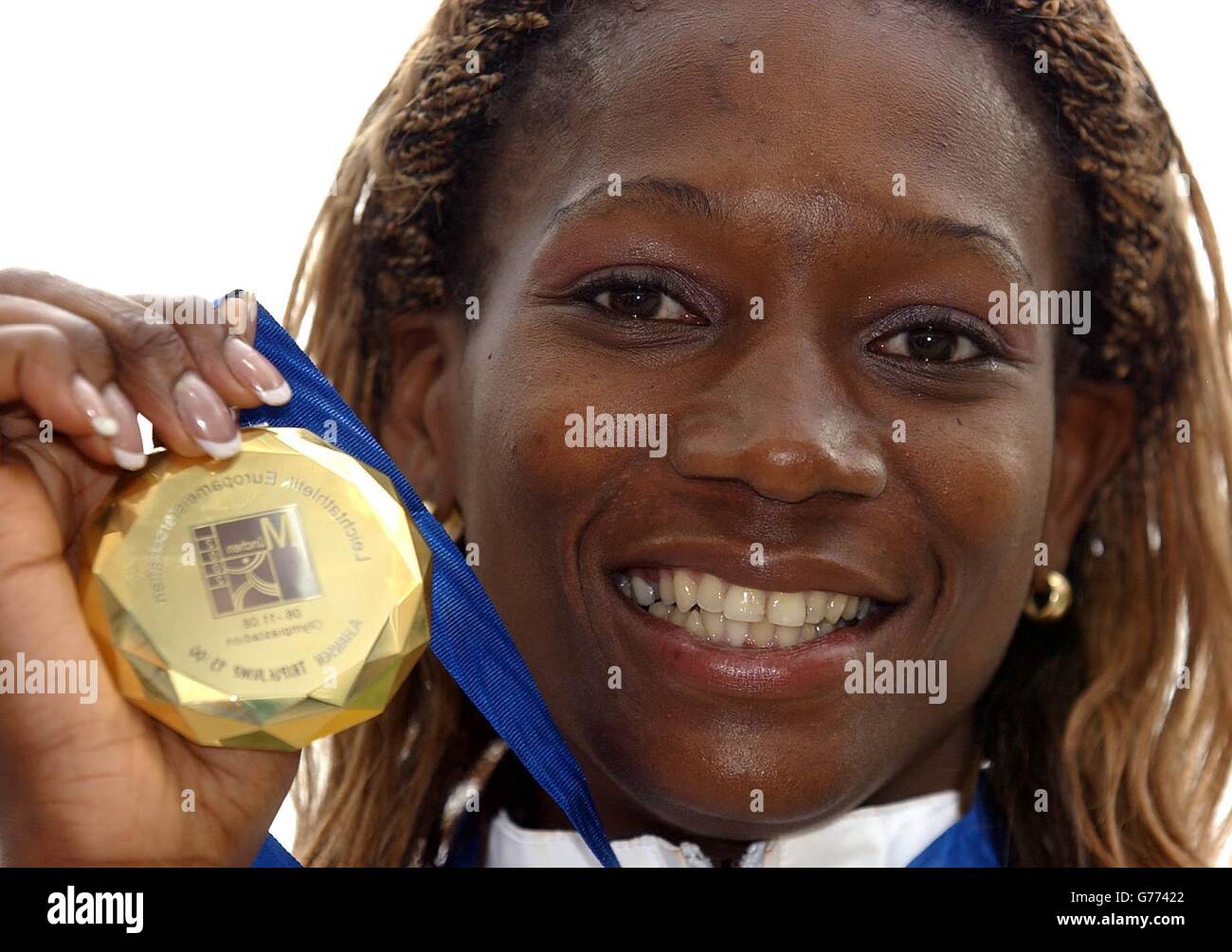 Ashia Hansen with the Gold medal won in the Triple Jump at the European ...