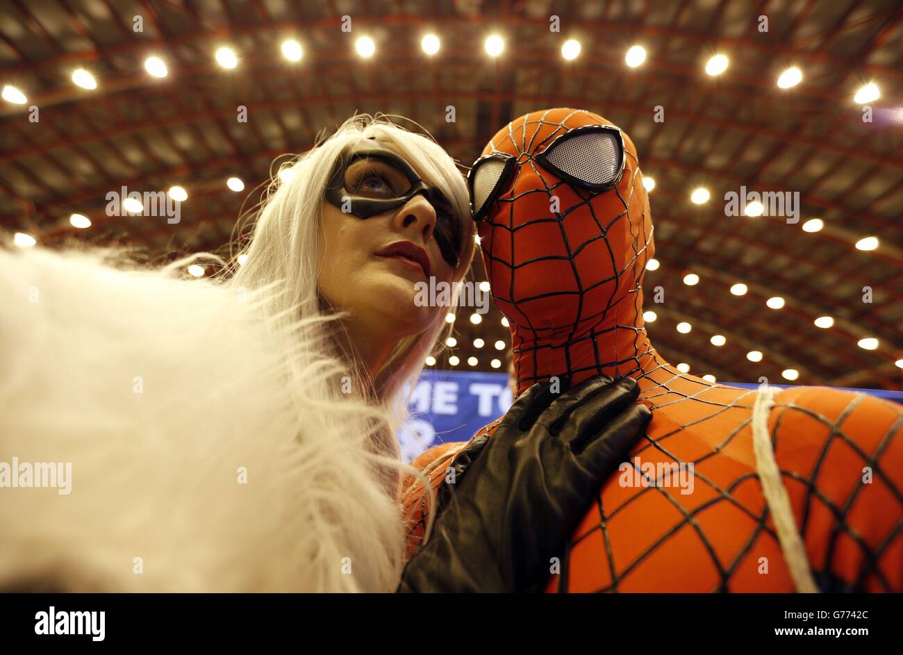 Tracey Symonds (left) dressed as Black Cat and Lee Grayson (right ...