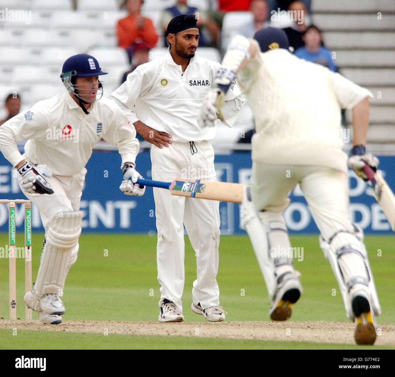 Despair for India's Harbhajan Singh as England's Craig White (left ...
