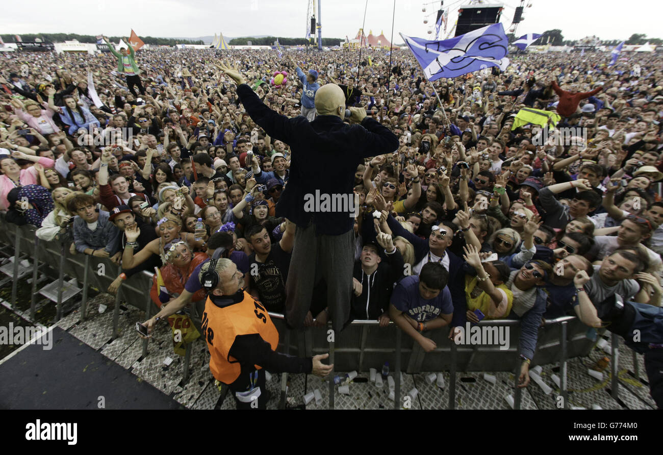 Tim Booth of James performing on the Main Stage at the T in the Park ...
