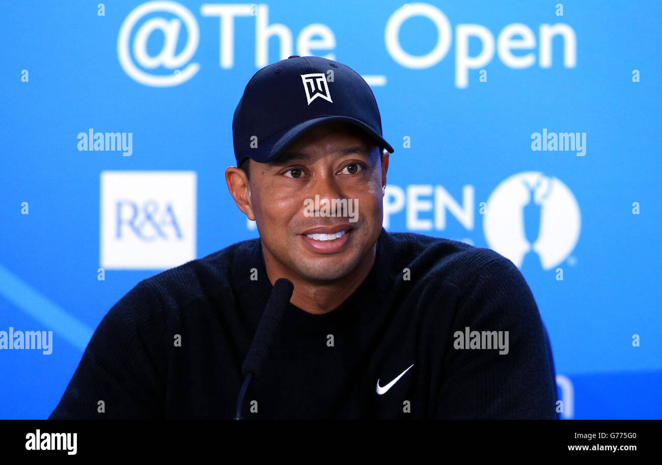 USA's Tiger Woods during a press conference on practice day three of ...