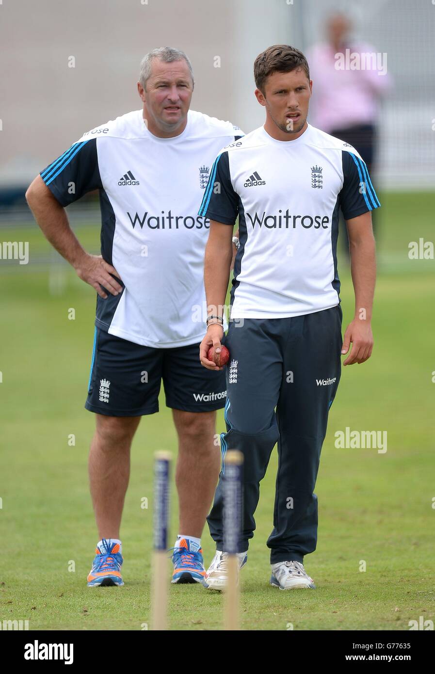 England's Simon Kerrigan (right) during a nets session at Lord's ...