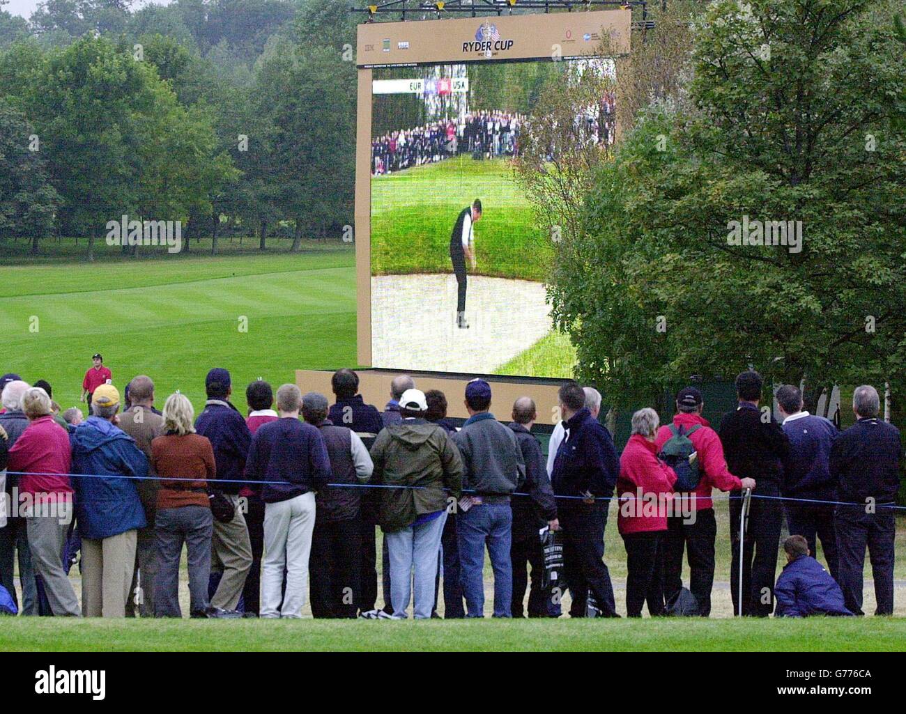 Ryder Cup. Crowds watch action on a giant screen, during the second day ...