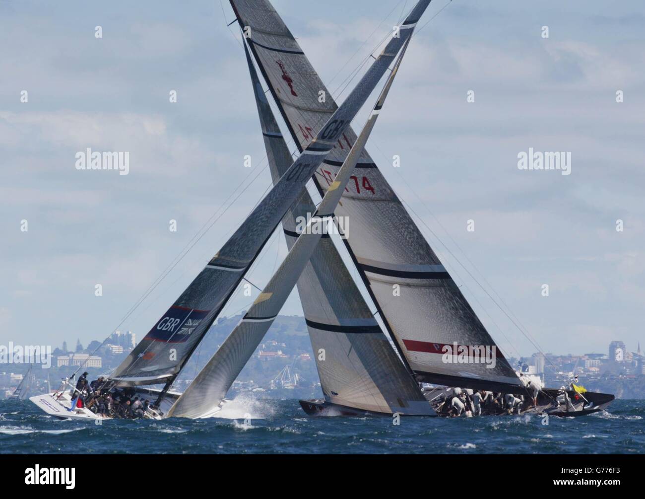Britain's America's Cup yacht Wight Lightning (left) tacks behind the ...