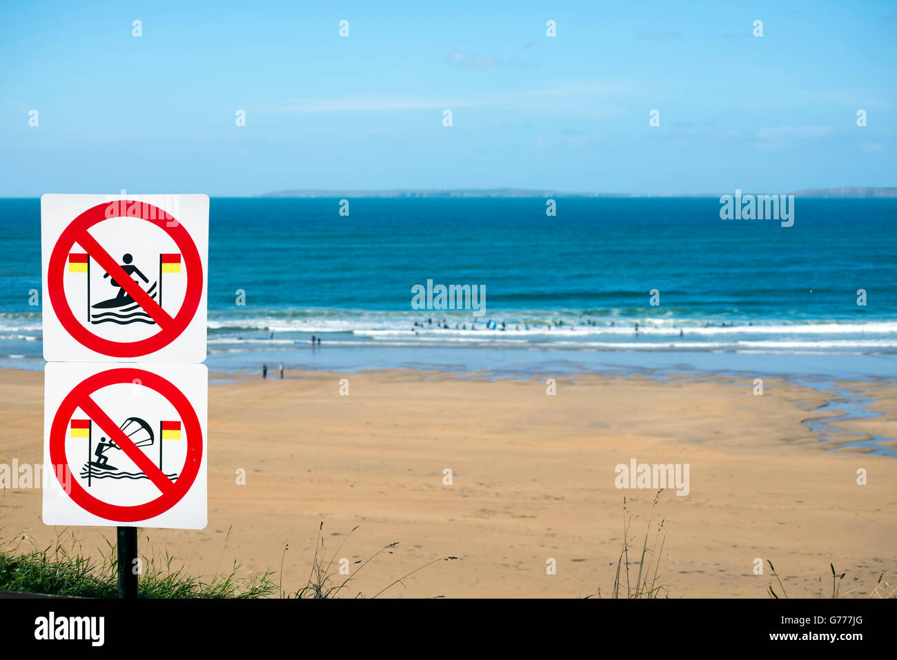 warning signs for surfers in ballybunion on the wild atlantic way in ...