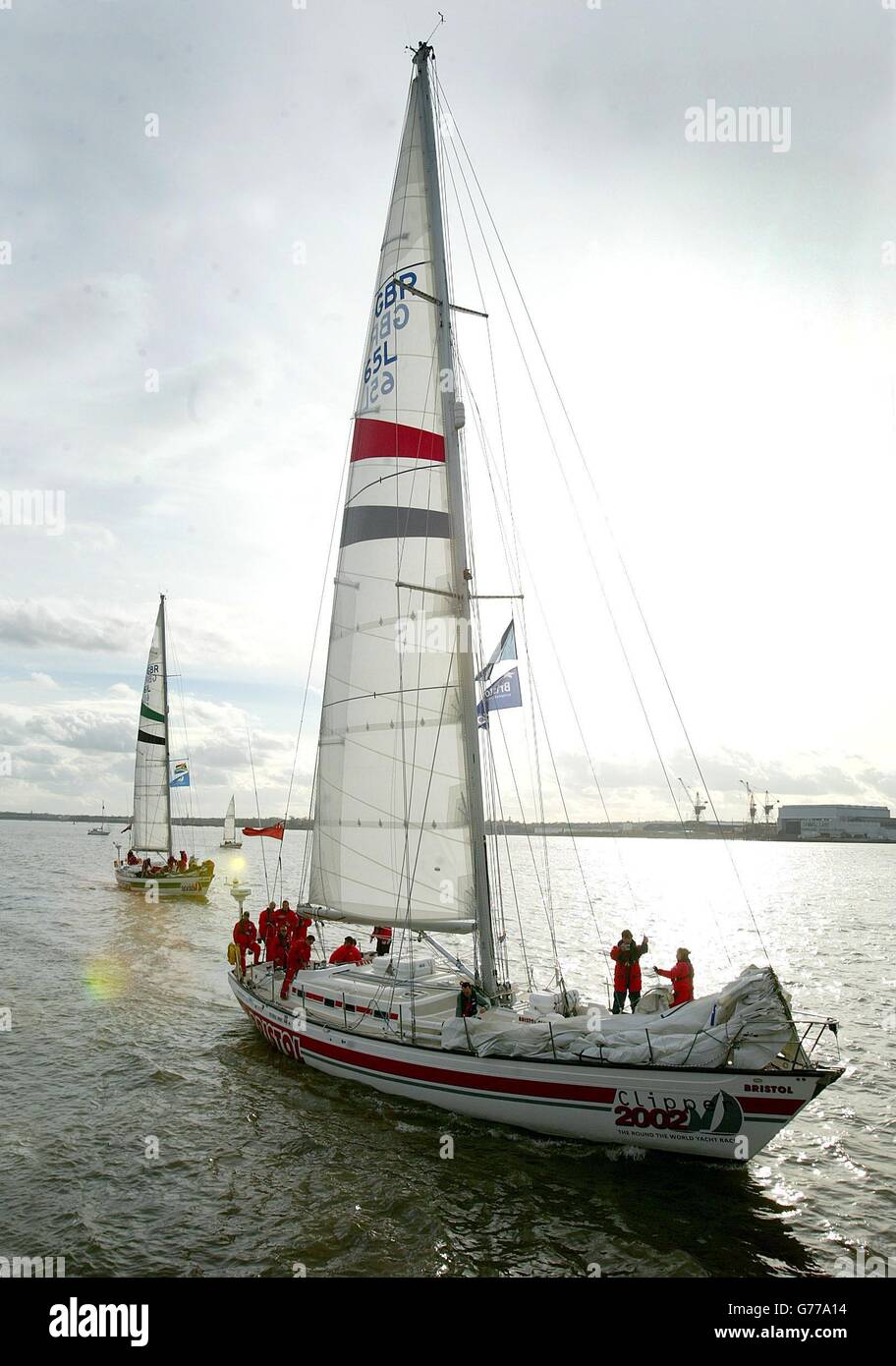 The crew of the Bristol Clipper at the start of the Clipper 2002 Round ...
