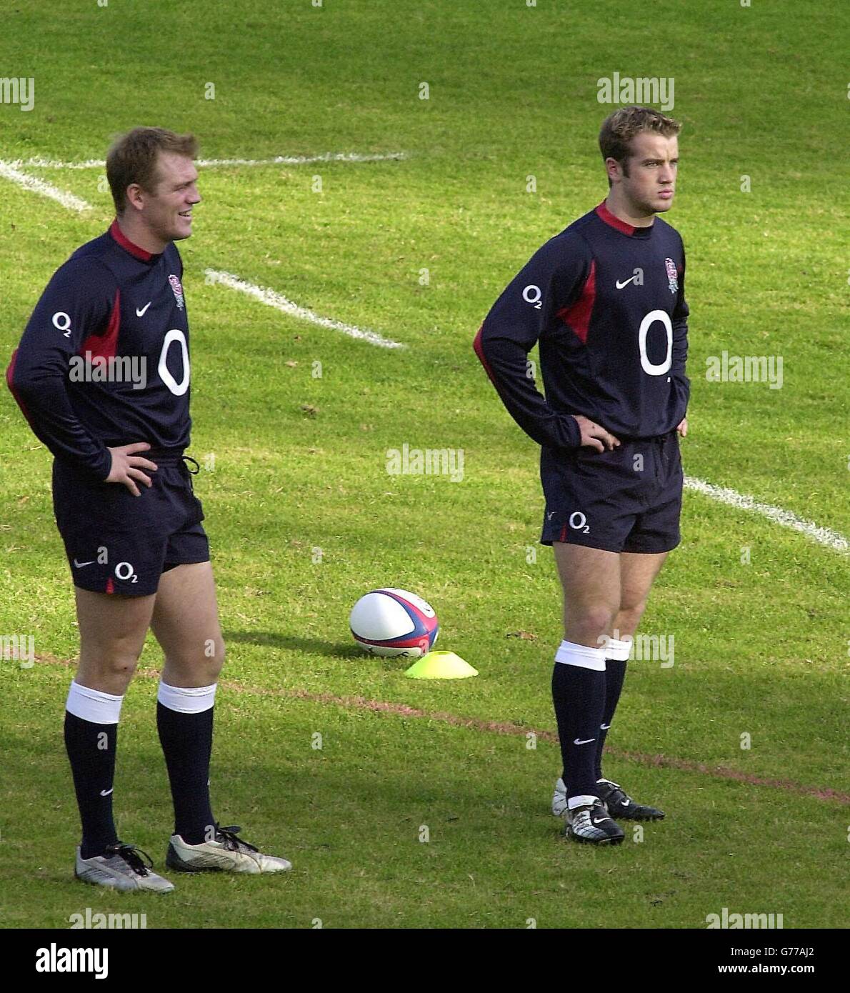 Englands James Simpson-Daniel (right) during a team training session at ...
