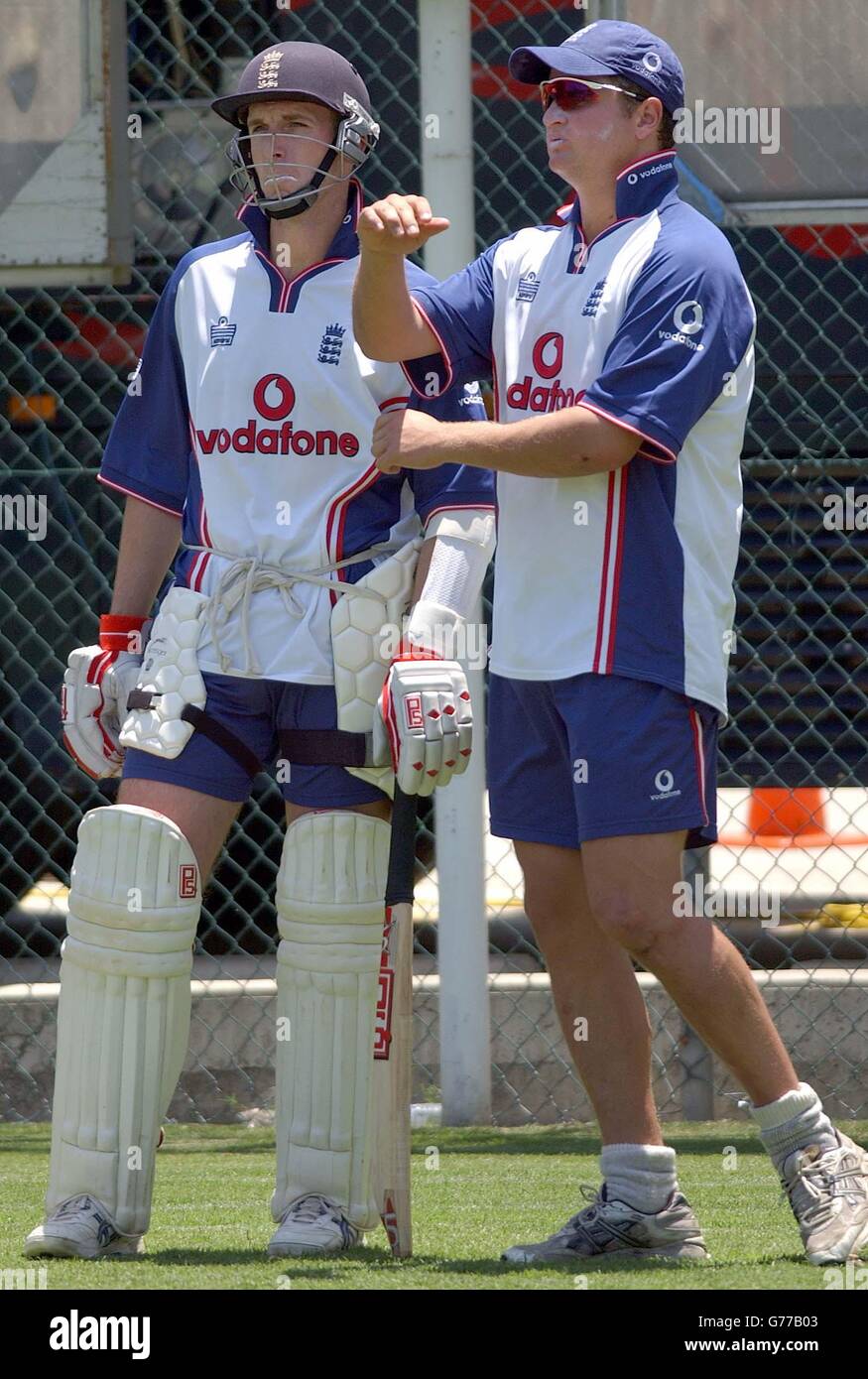 John Crawley and Robert Key at The Gabba Stock Photo - Alamy