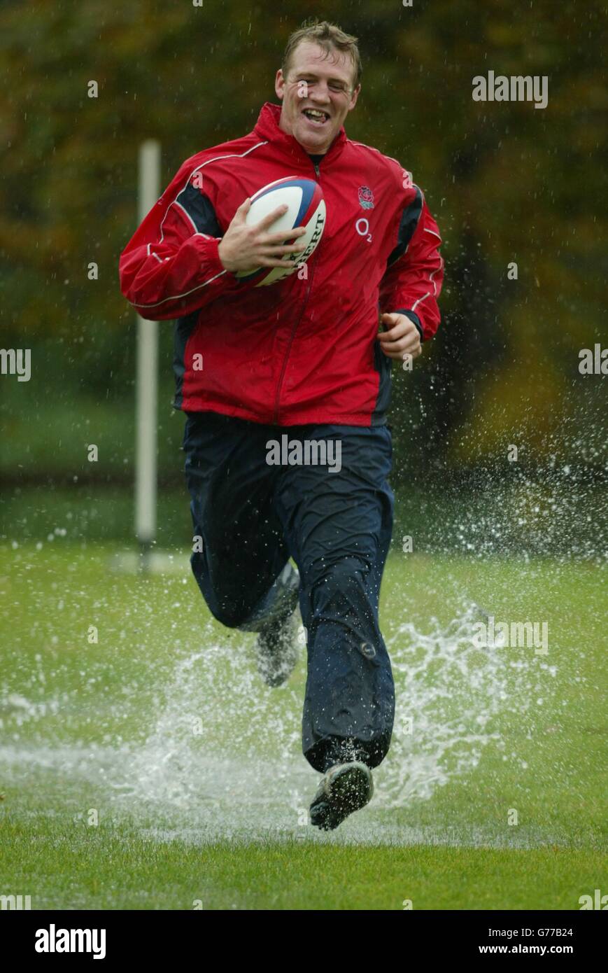 England Rugby Union player Mike Tindall makes light of the poor weather ...