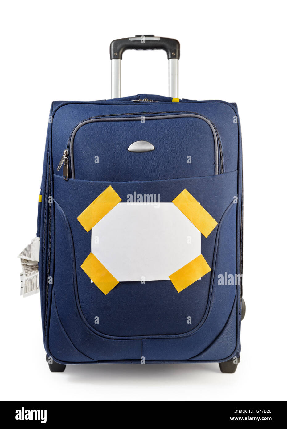 Journey suitcase with destination label isolated on white Stock Photo ...