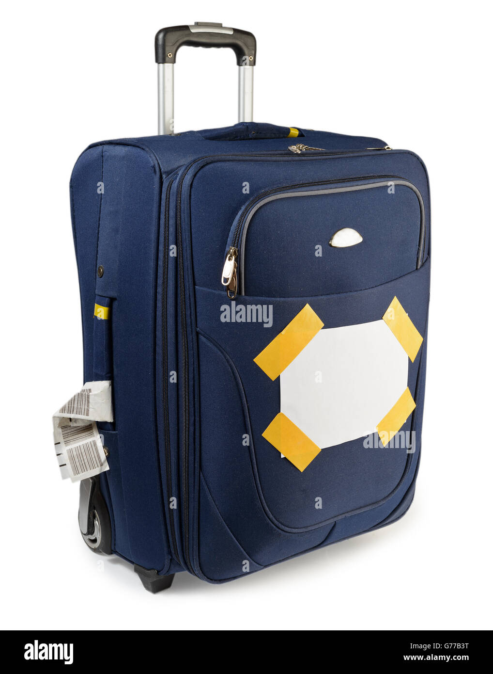 Journey suitcase with destination label isolated on white Stock Photo ...