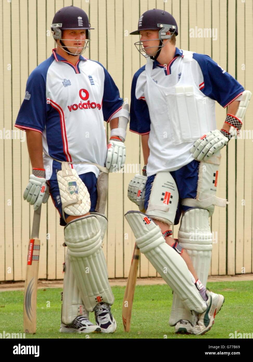 England cricketers Robert Key (left) and Richard Dawson prepare to bat ...
