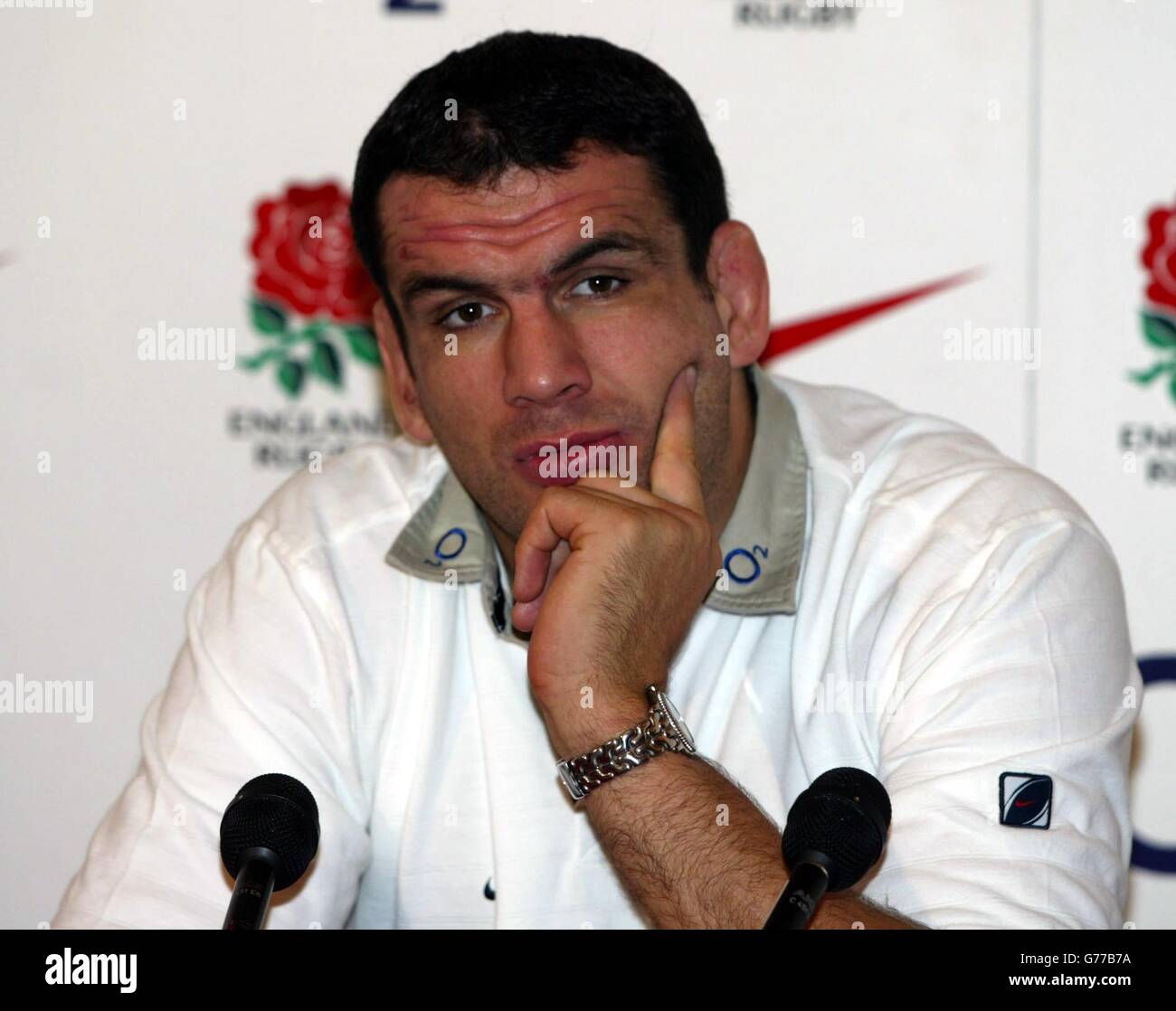 England's captain Martin Johnson speaks during a press conference, at ...