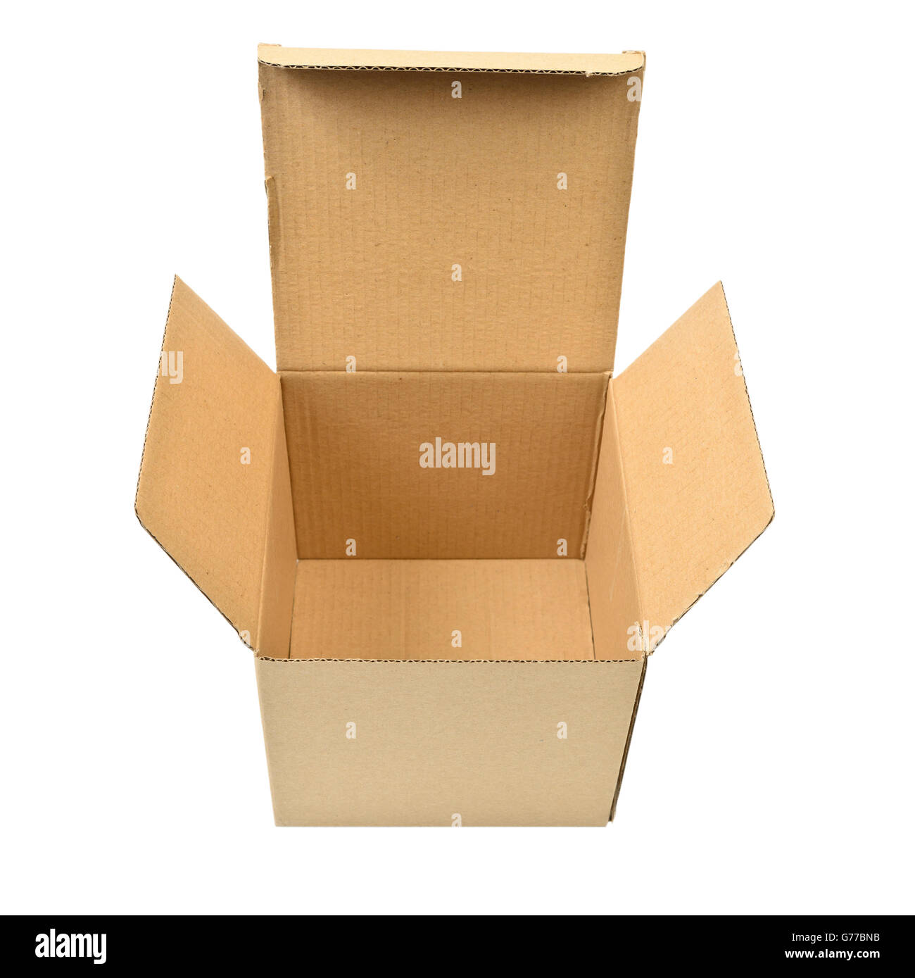 Single open cardboard box over white background Stock Photo - Alamy