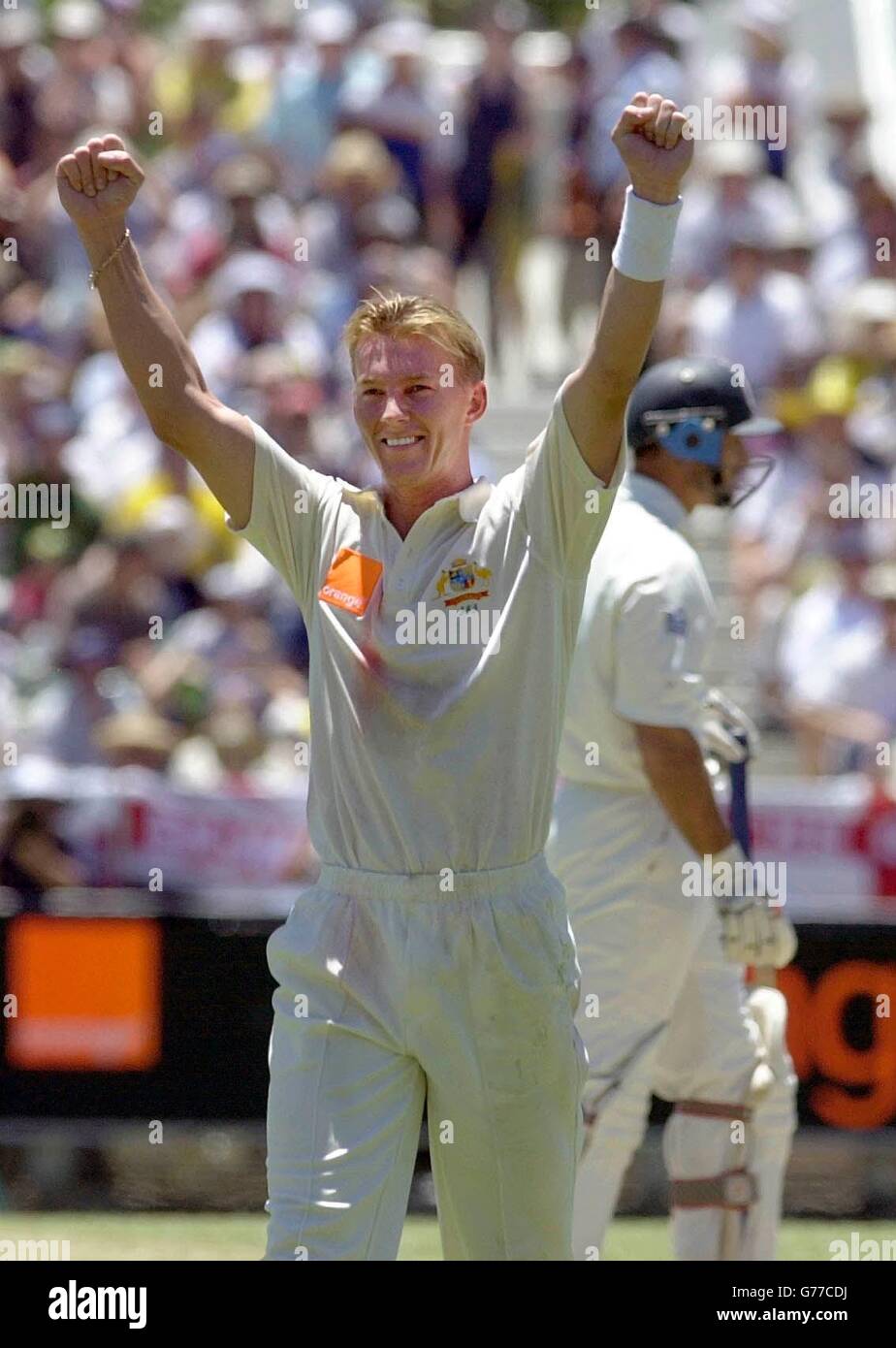 Brett Lee celebrates wicket Stock Photo - Alamy