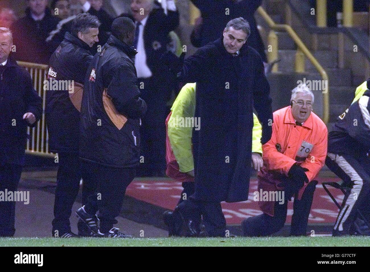 Wolves manager Dave Jones celebrates with his coaches after thier 3-2 ...