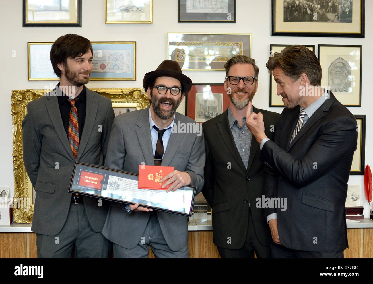 Eels frontman Mark Oliver Everett, aka E poses with bandmates Mike ...