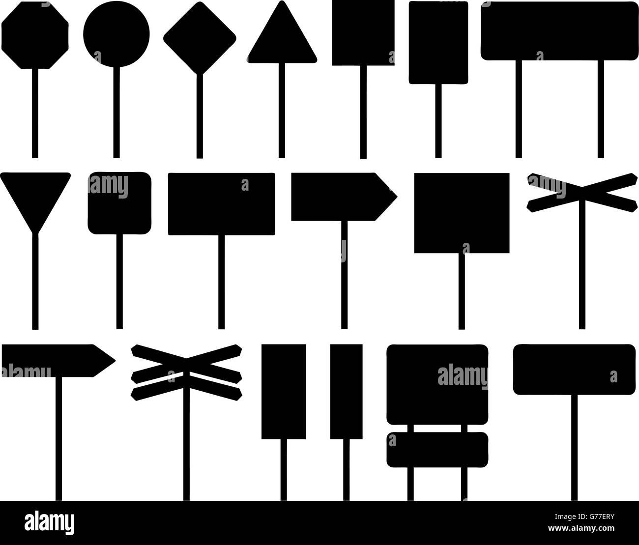 Illustration various road signs isolated Black and White Stock Photos ...