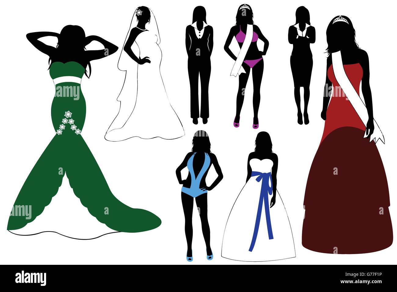 Woman wearing wedding dress group Stock Vector Images - Alamy