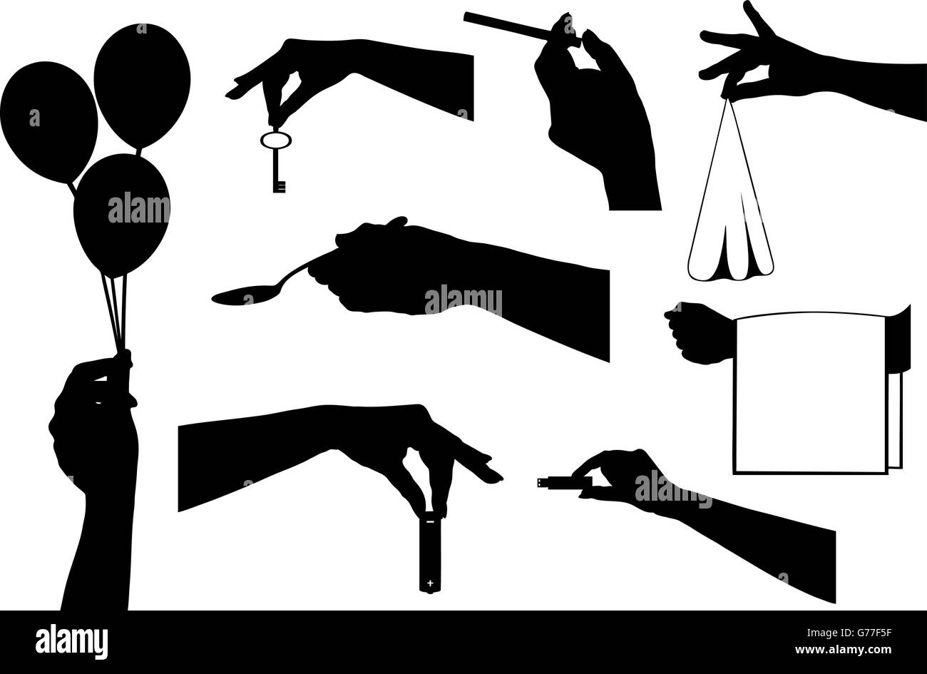 Hands holding different objects isolated on white Stock Vector Image ...