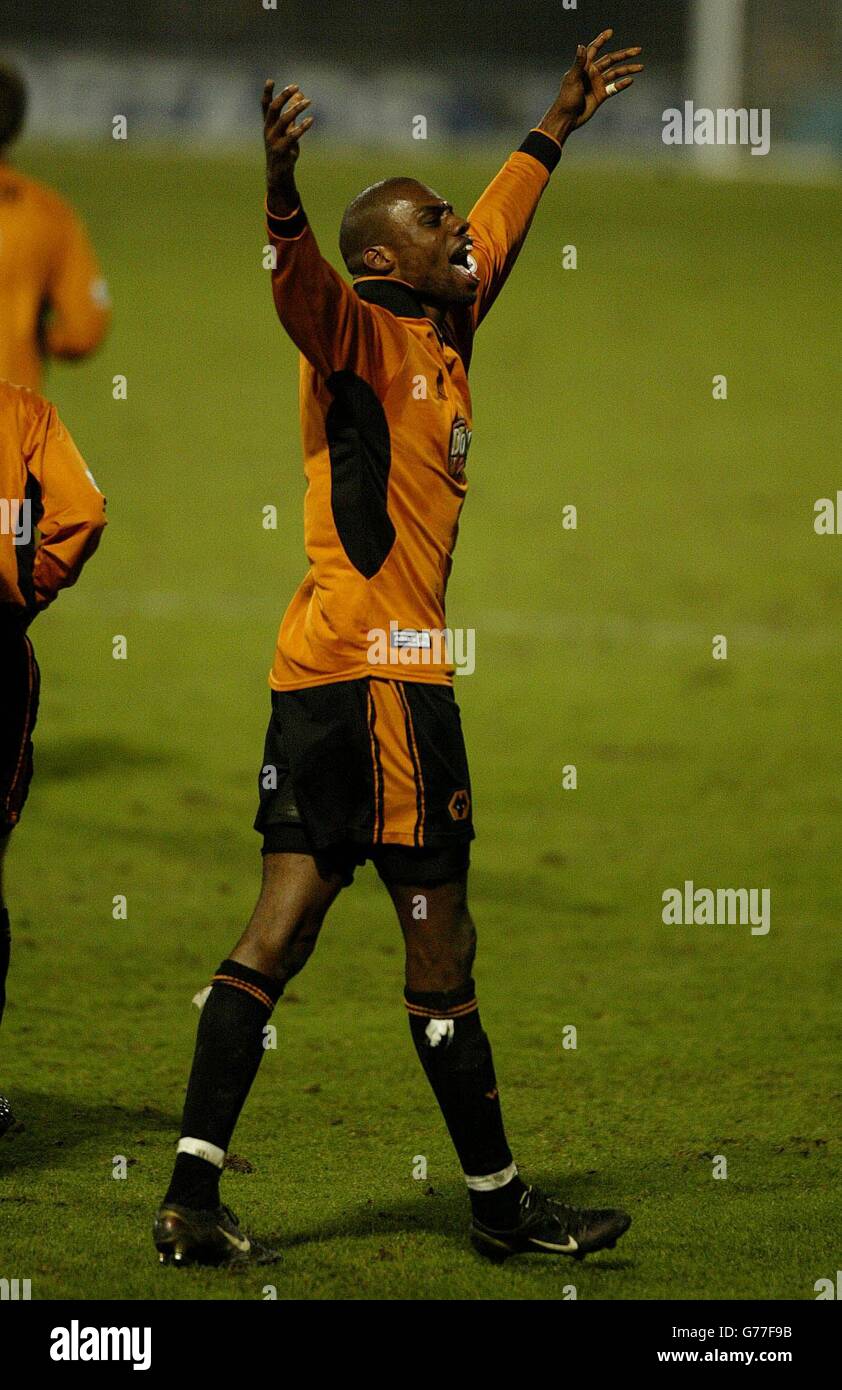 Wolves' George Ndah celebrates scoring the fourth goal against Ipswich ...