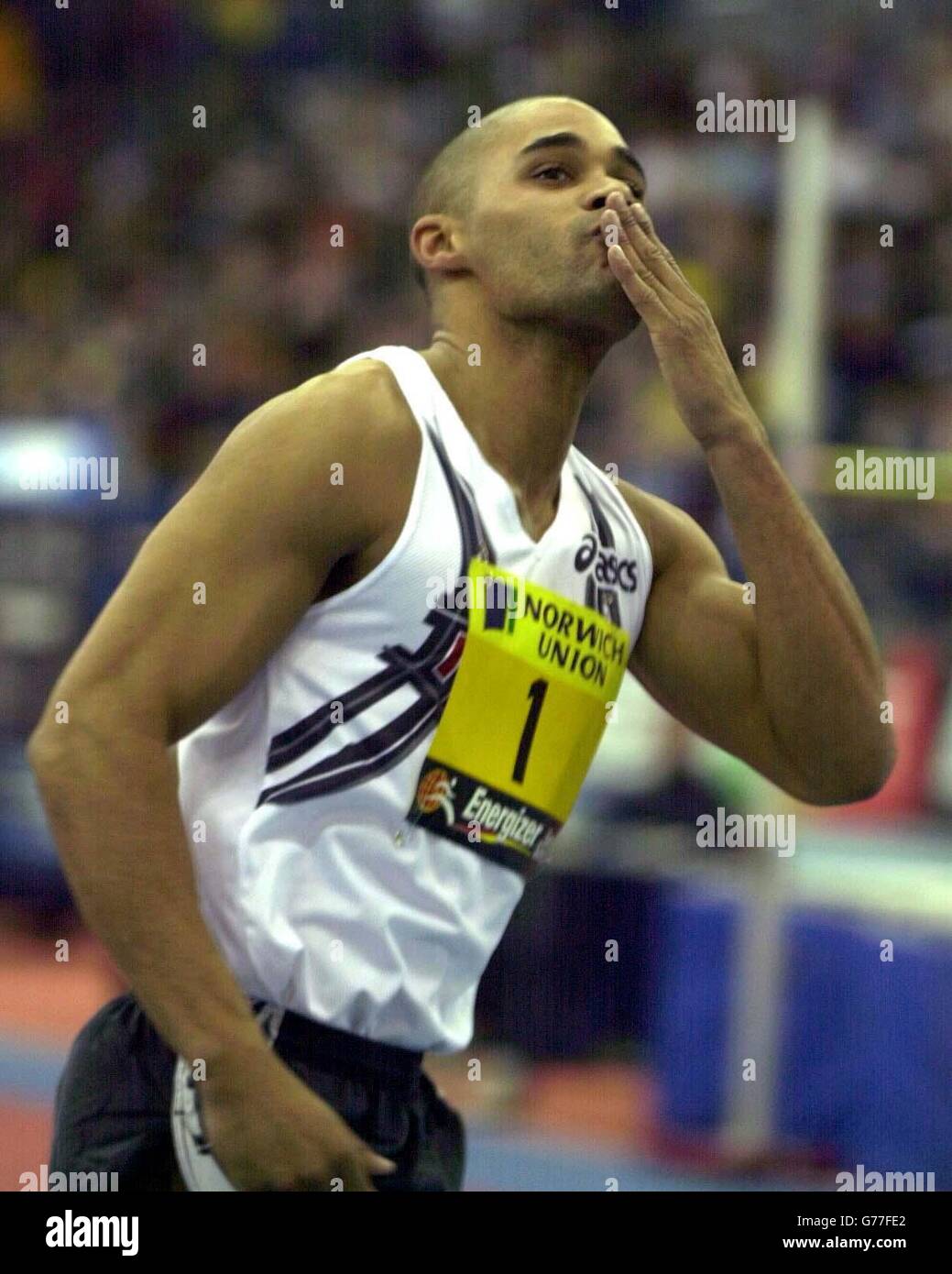 Great Britain's Jason Gardener celebrates after winning the 60m final ...