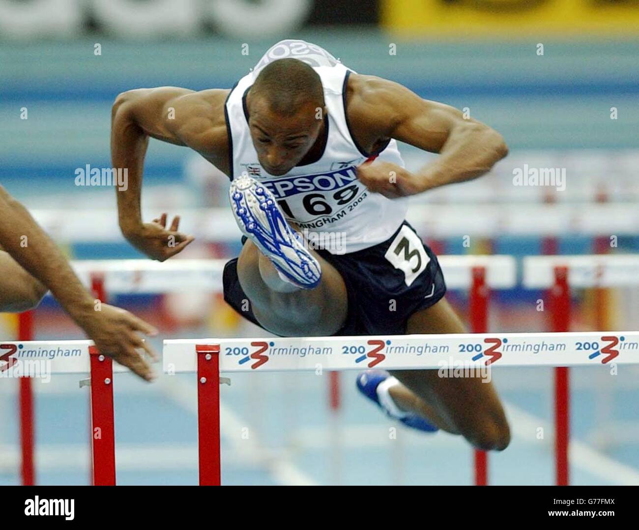 Colin Jackson 60m hurdles final Stock Photo - Alamy