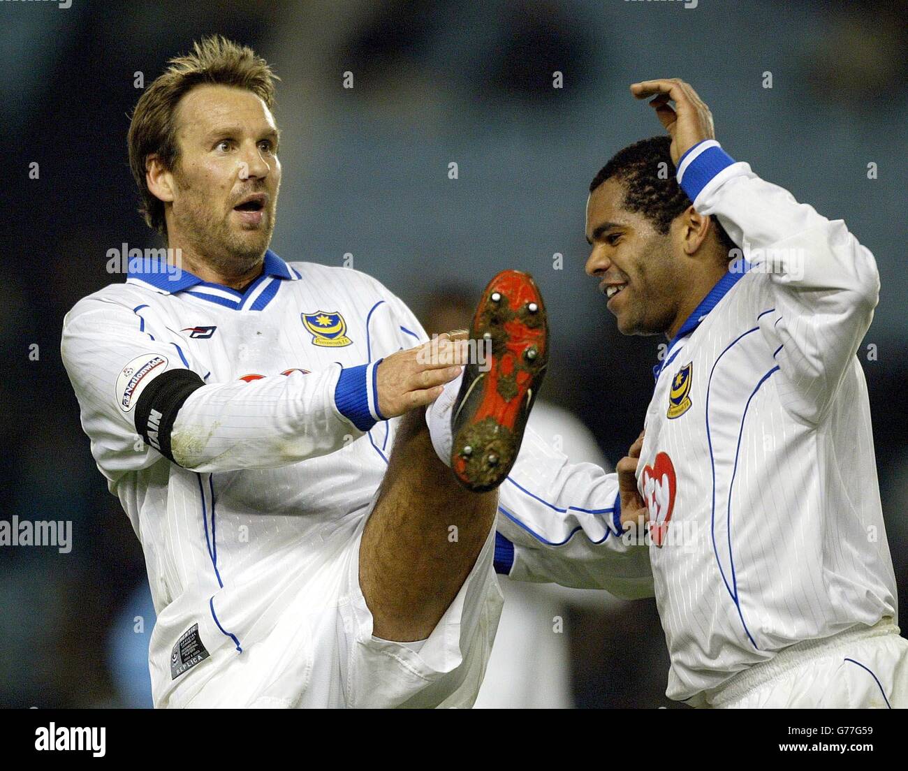 Portsmouth's Paul Merson celebrates with Kevin Harper (right) after ...