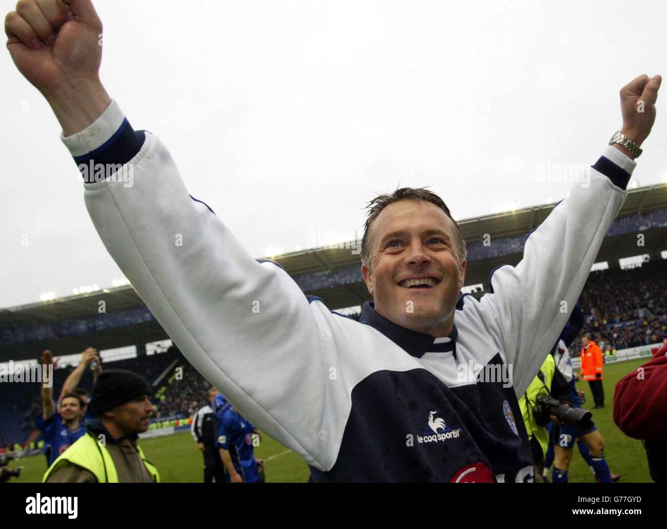 Football action celebrating arms raised clenched fist hi-res stock ...