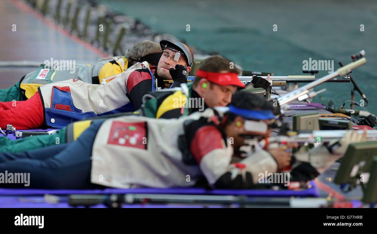 England's Kenneth Parr celebrates his bronze medal during the 50m Rifle ...