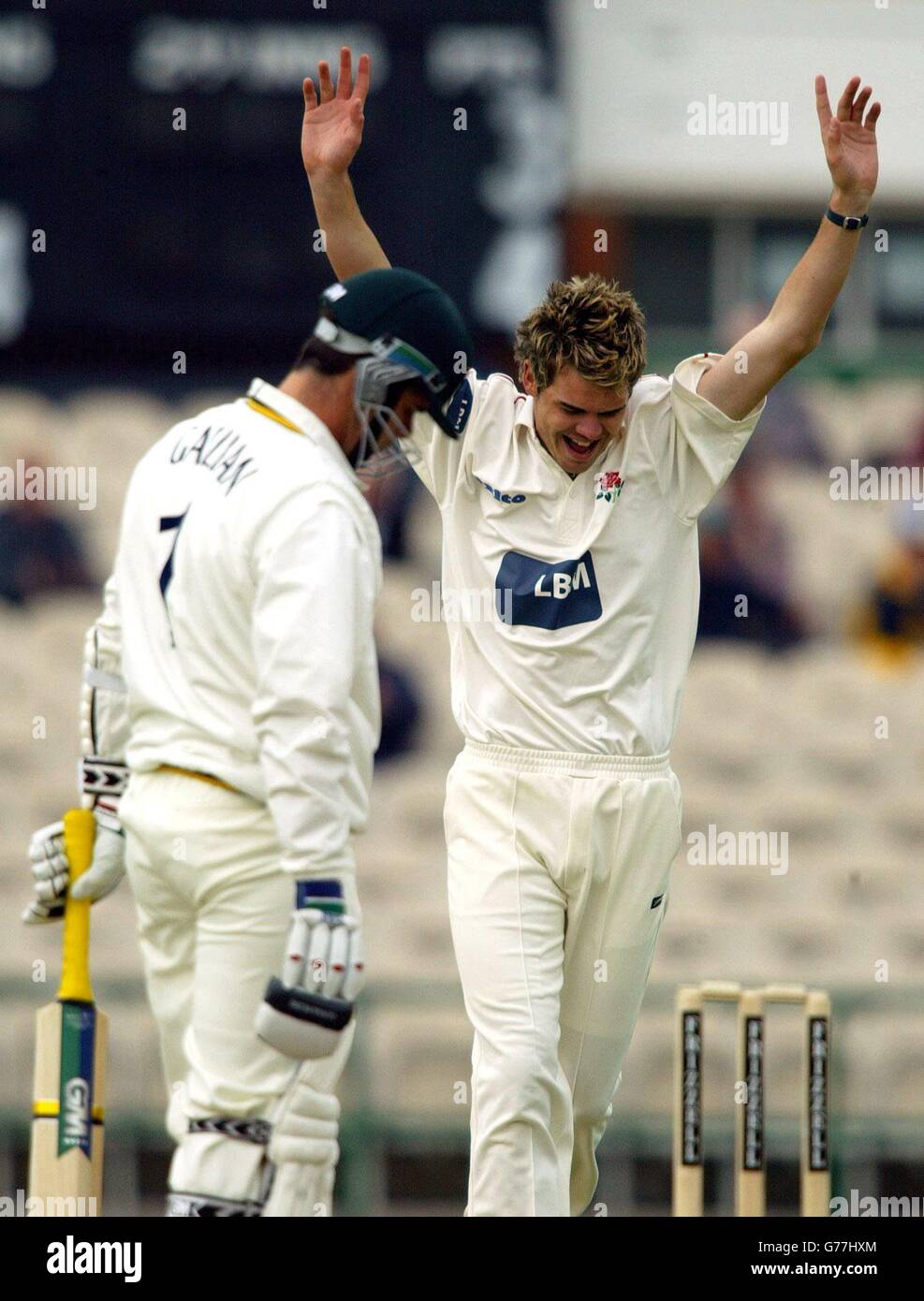 Lancashire's James Anderson celebrates after dismissing Nottinghamshire ...