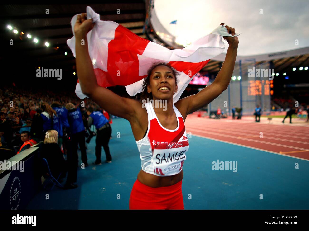 England's Laura Samuel celebrates winning silver in the Women's triple ...