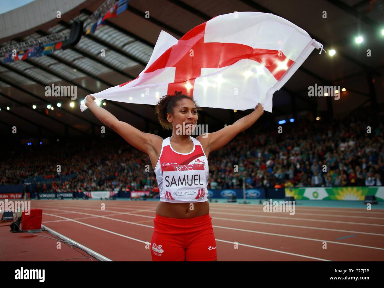 England's Laura Samuel celebrates winning silver in the Women's triple ...