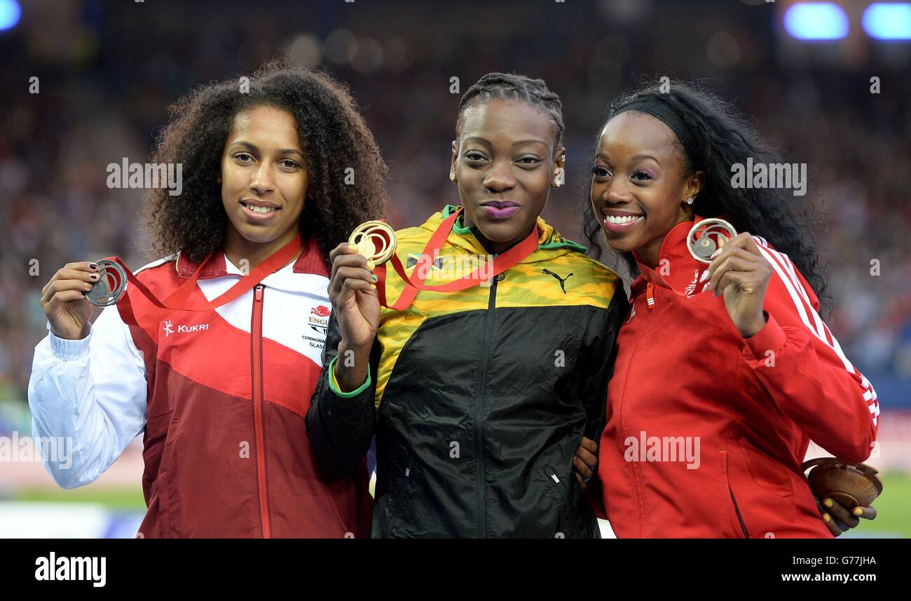(Left to right) England's Laura Samuel with her silver medal, Jamaica's ...