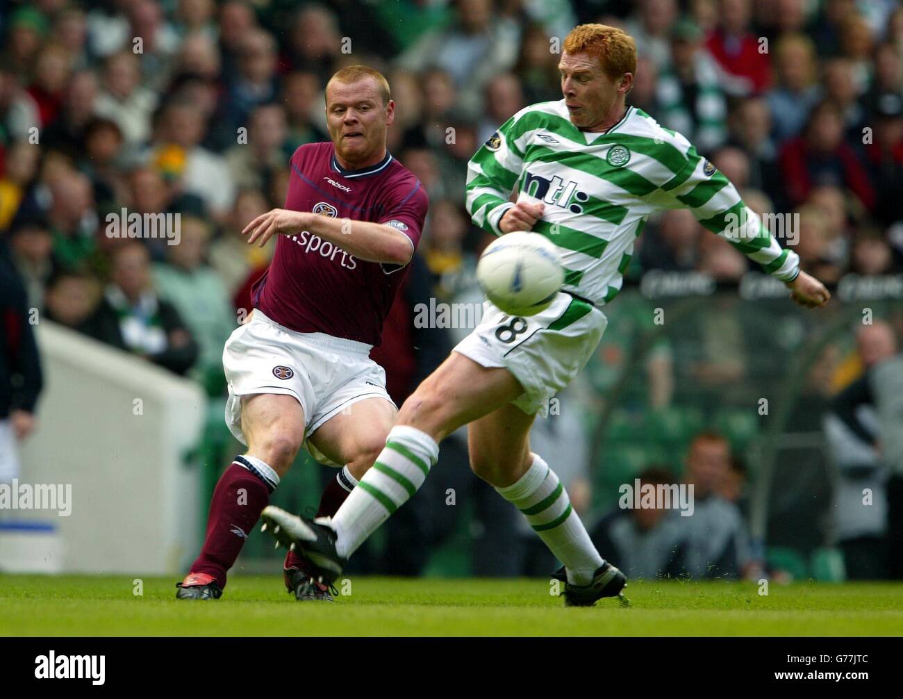 Hearts Phil Stamp with Celtic's Neil Lennon (R) during their Bank of ...