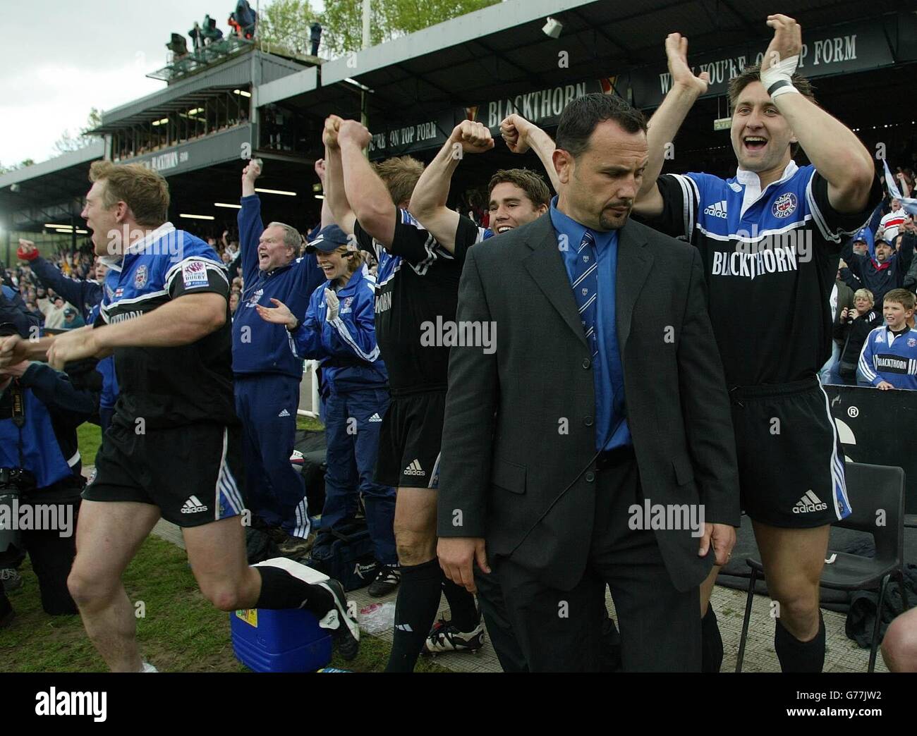 Bath coach Michael Foley shows no emotion as the bench celebrate at the ...