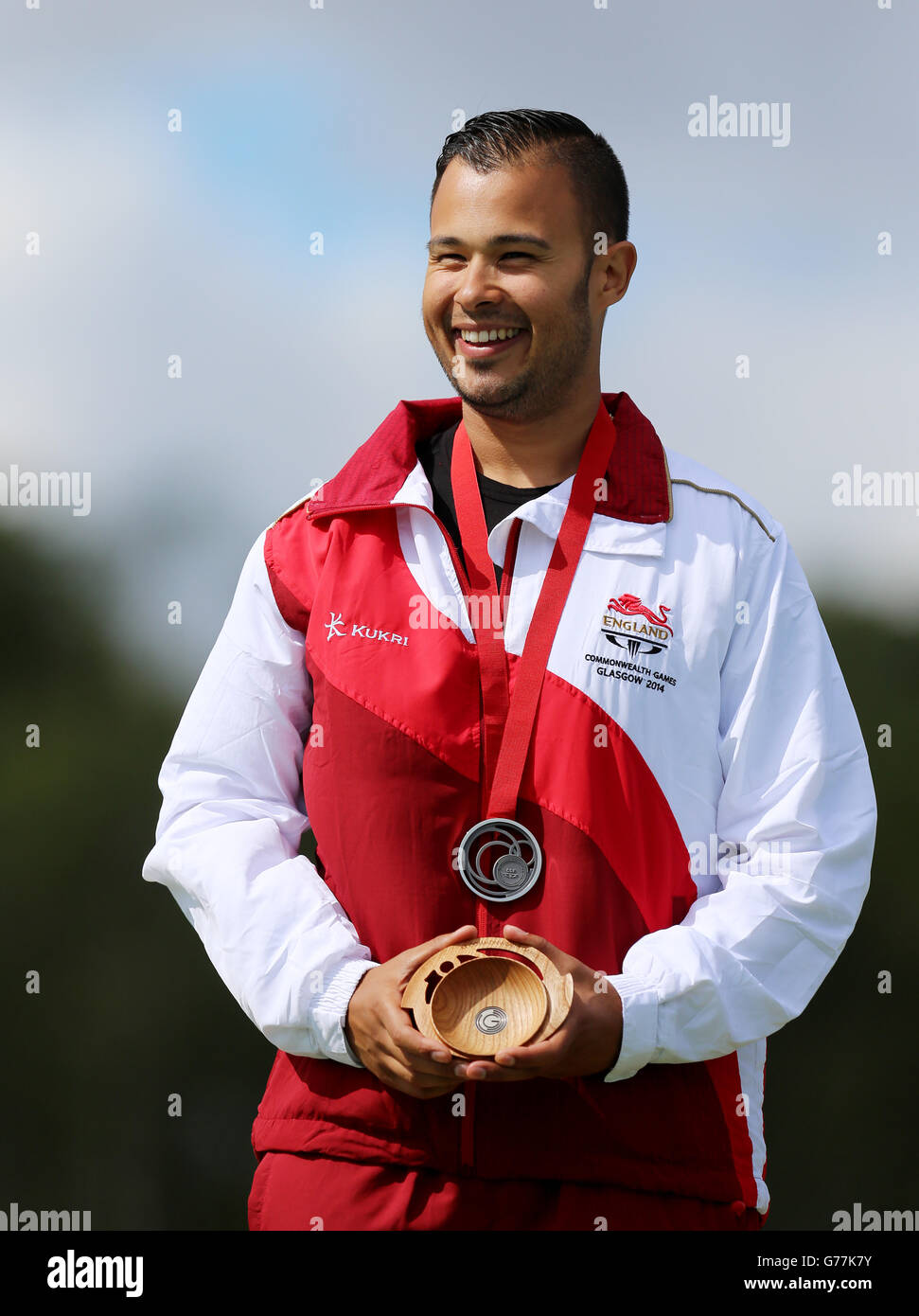 England's Aaron Heading celebrates his silver medal performance ...