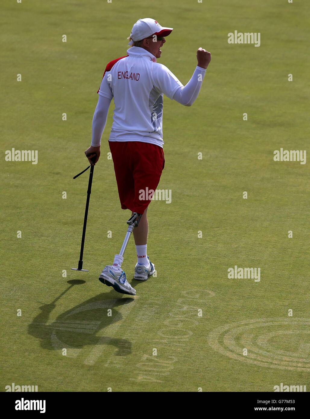 England's skip Paul Brown celebrates after winning their match in the ...