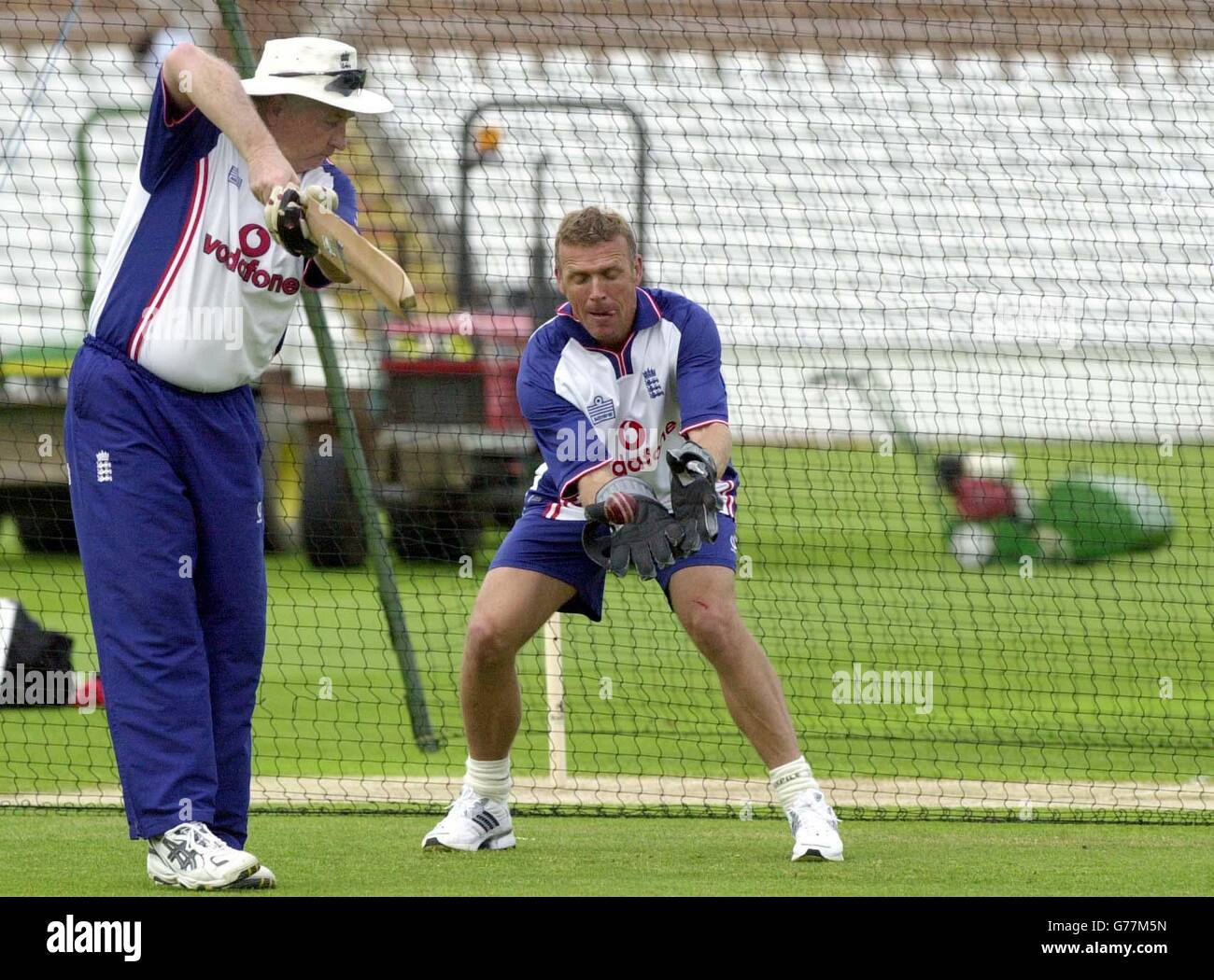 England Coach Duncan Fletcher with wicket keeper Alec Stewart during ...