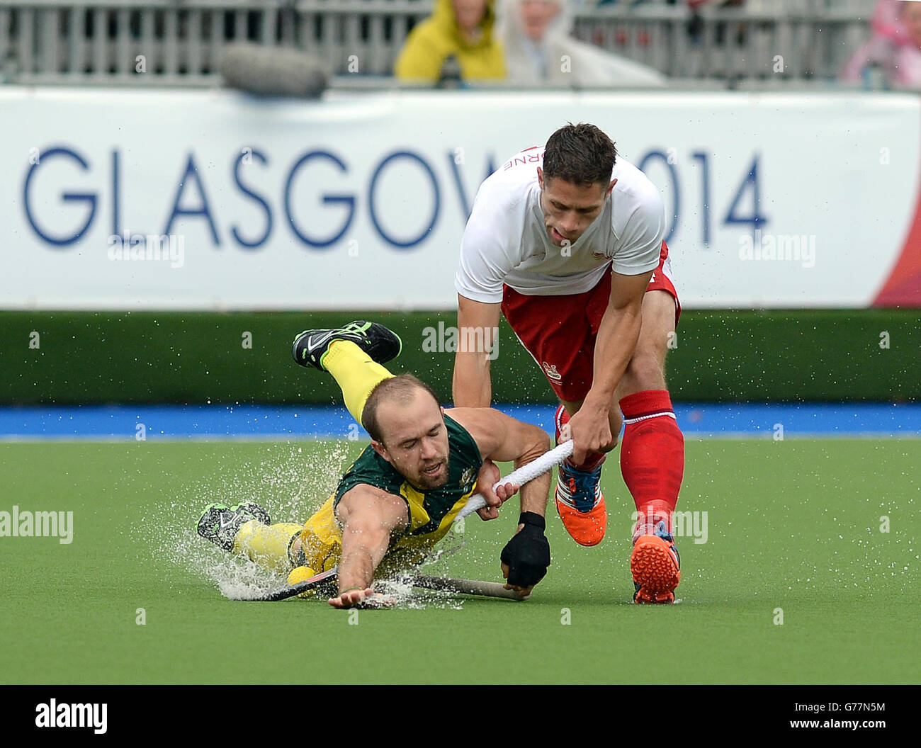 Australia's Matthew Swann (left) and England's Mark Gleghorne during ...