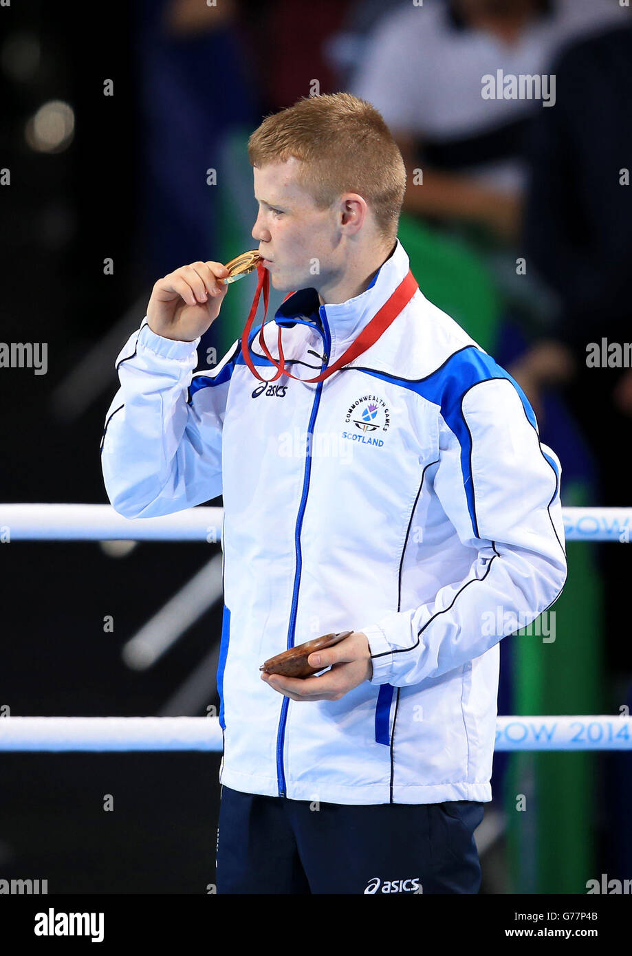 Scotland's Charlie Flynn on the podium with his Gold Medal after ...