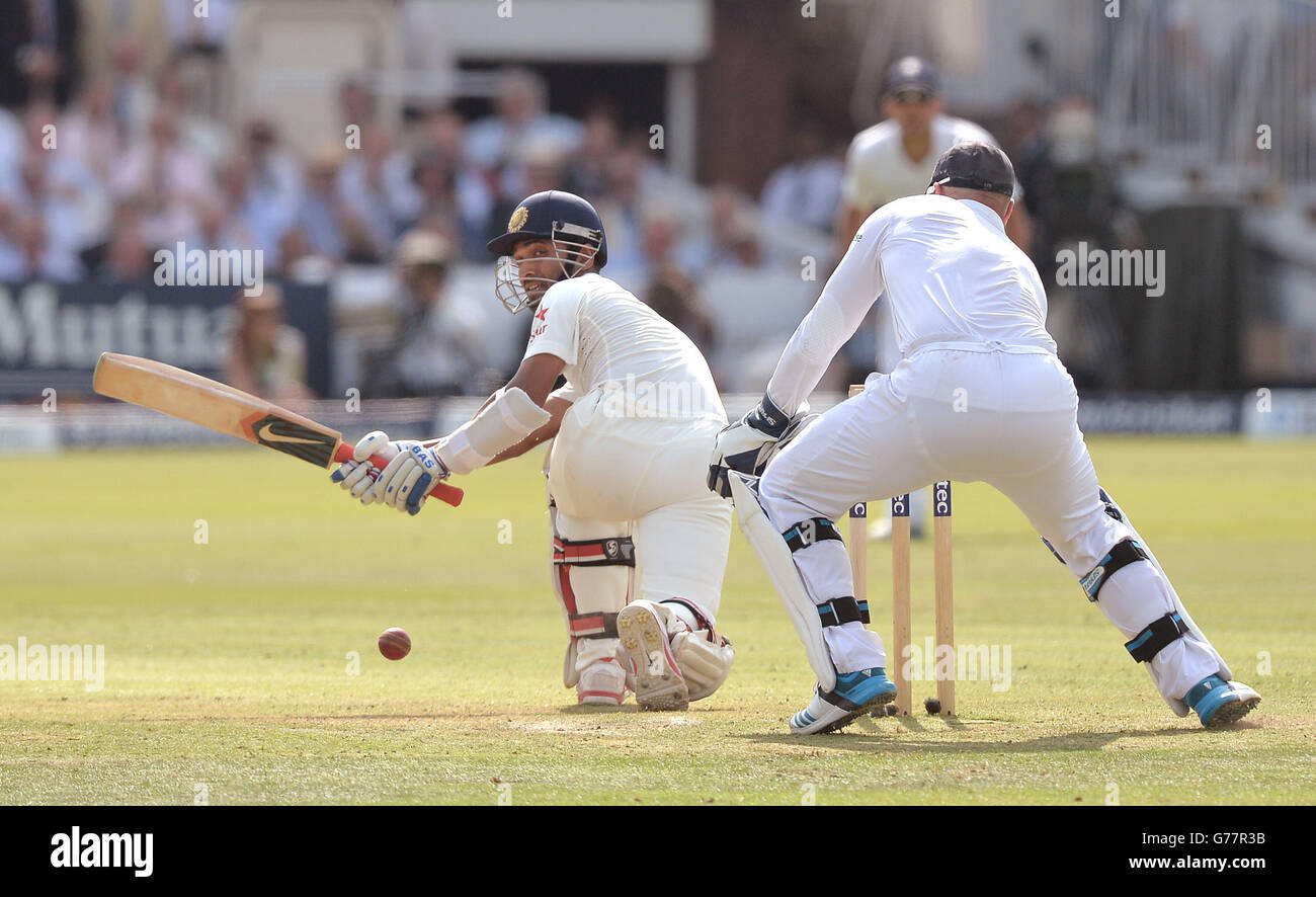India's Ajinkya Rahane bats during day one of the second test at Lord's ...