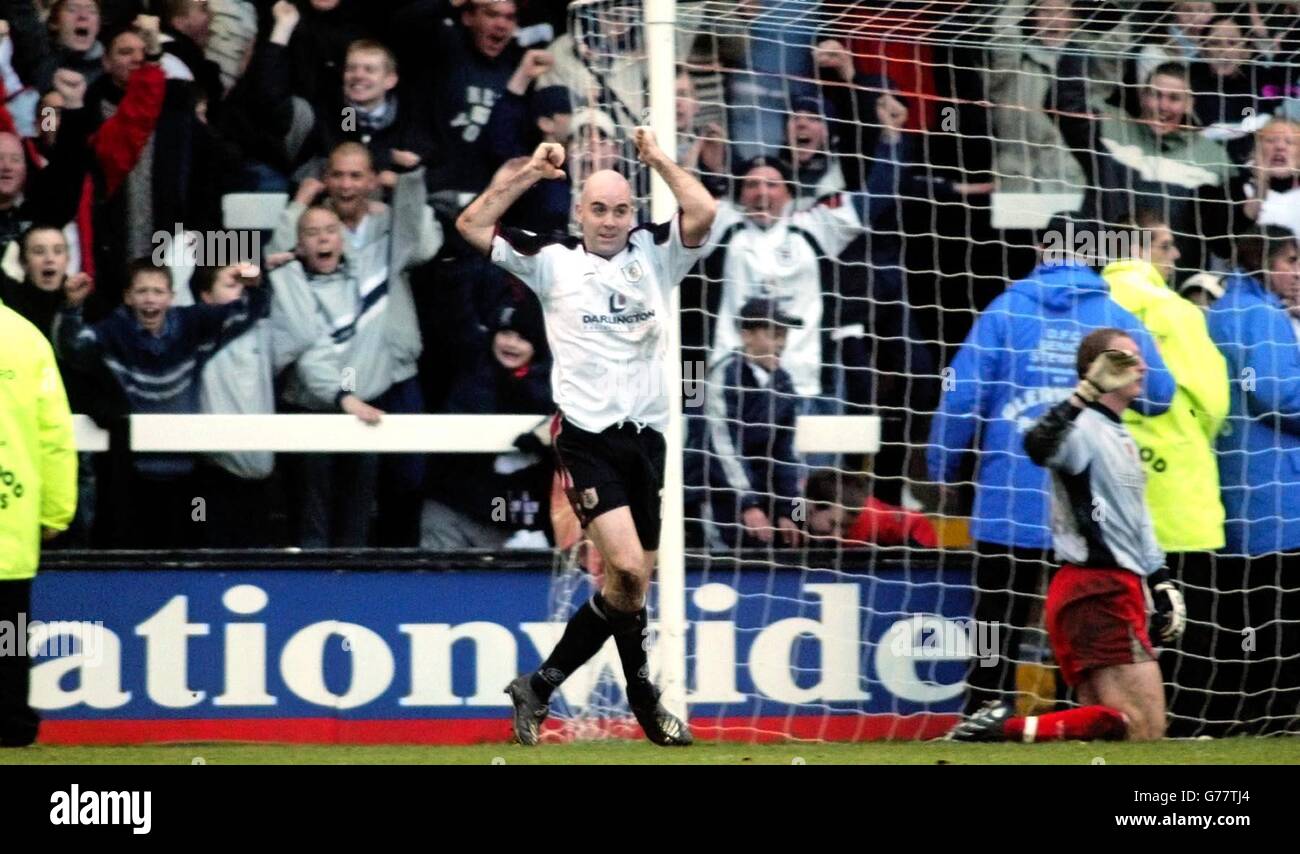 Darlington's Barry Conlon celebrates his side's third goal against ...